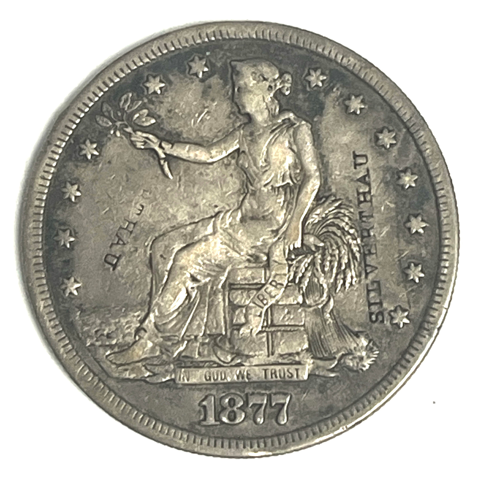 1877 S US Trade Dollar .900 Silver Coin w/ Chop Marks Silver Thau ...