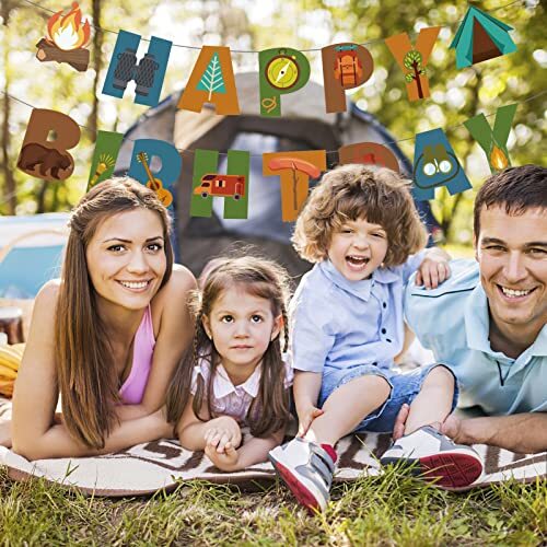Camping Happy Birthday Banner, Camping Theme Happy Birthday Banner for ...