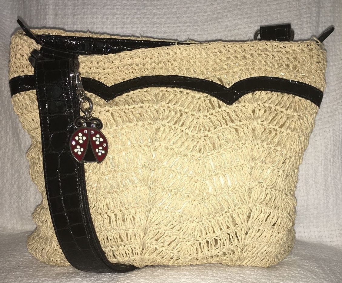 BRIGHTON Ladybug PALMER Crochet Straw Large Messenger Purse Bag-VERY ...