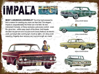 Chevrolet Impala Rustic Tin Metal Sign Man cave Garage Workshop ...