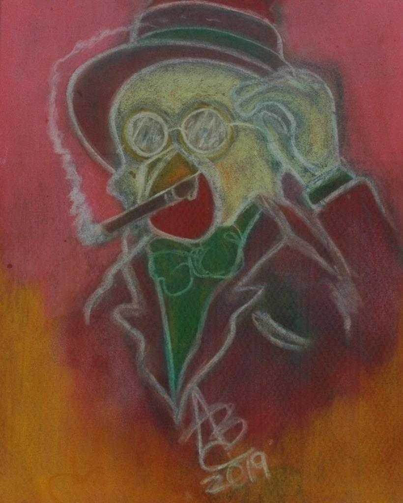 Pastel of A Rooster Smoking Cigar by Listed Florida Artist Chambers ...