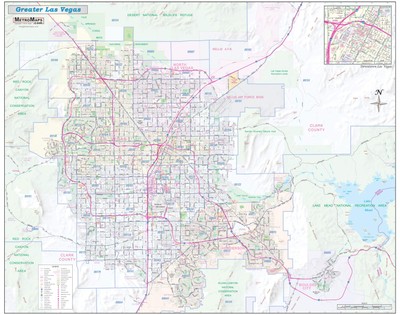 Greater Las Vegas-Clark County Detailed Region Wall Map *ZIP Code | eBay