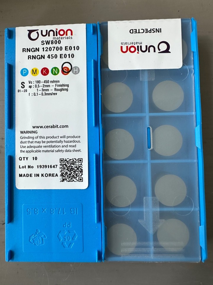 UNION MATERIALS INSERTS SW800 RNGN 120700 E010 RNGN 450 E010 CERABIT ...