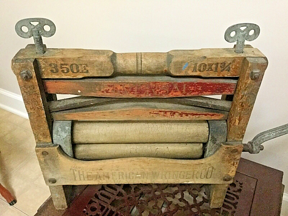 ANTIQUE WOODEN CLOTHES WRINGER EMPIRE AMERICAN WRINGER CO HORSESHOE ...