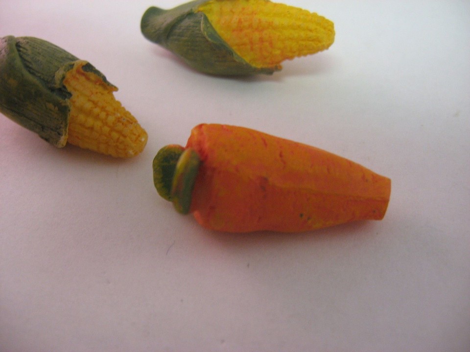 3 Tiny Vegetable Figures 2 Corn 1 Carrot (Plaster Like Material) | eBay UK
