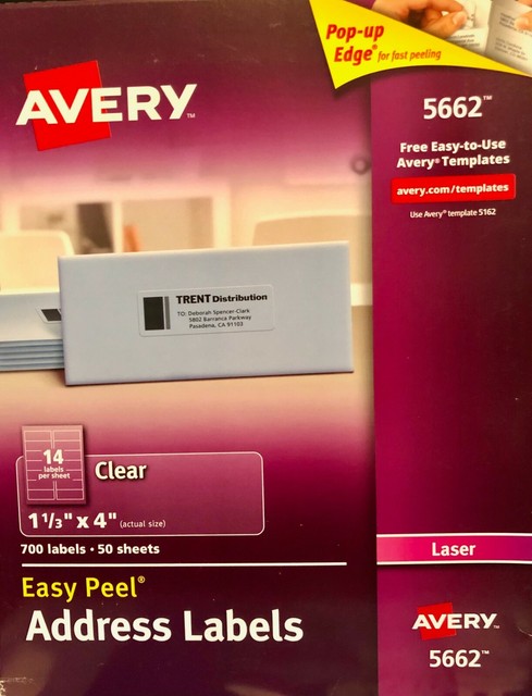 Avery 5662 Clear Easy Peel Address Labels Laser 1 1/3 X 4 700/box for ...
