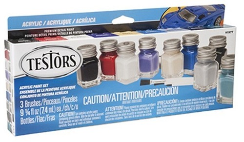 TESTORS Acrylic Paint Set AUTO TRUCK 9 Colors w/ Brush 281236 MODEL CAR ...