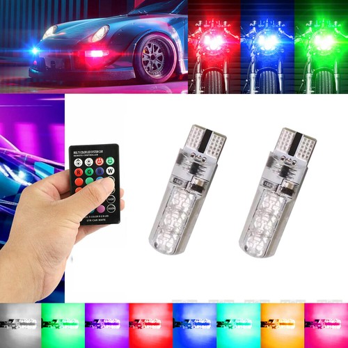 T10 168 194 RGB LED Bulb For Car Parking Lights Multi-Color w/RF Remote ...