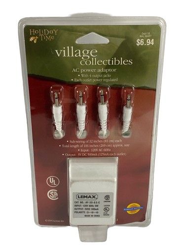 Lemax Village Collection AC Power Cord Adapter Plug 4 Output Jacks 3V ...