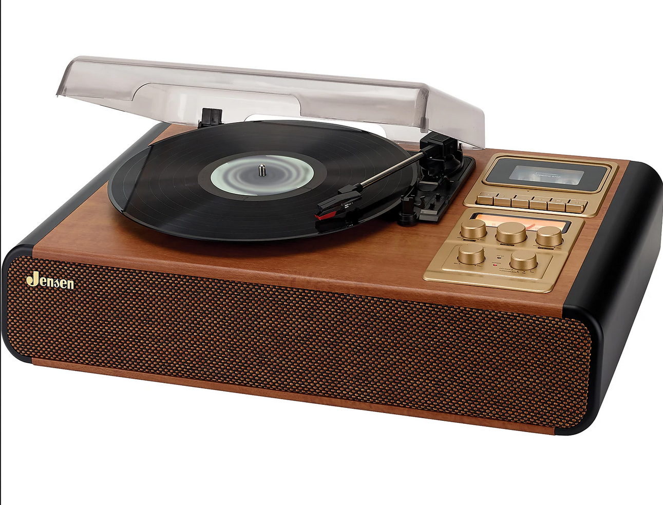 JENSEN 3-Speed Stereo Turntable with Cassette Player/Recorder and AM/FM ...
