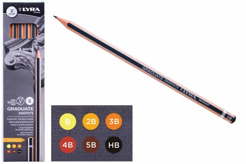 Lyra Graduate Graphite Artistic Drawing Pencils Set of 6 (B,2B,3B,4B,5B ...