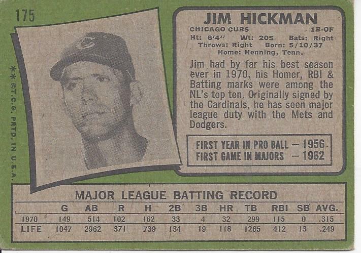 1971 Topps Jim Hickman 175 Cubs EX | eBay