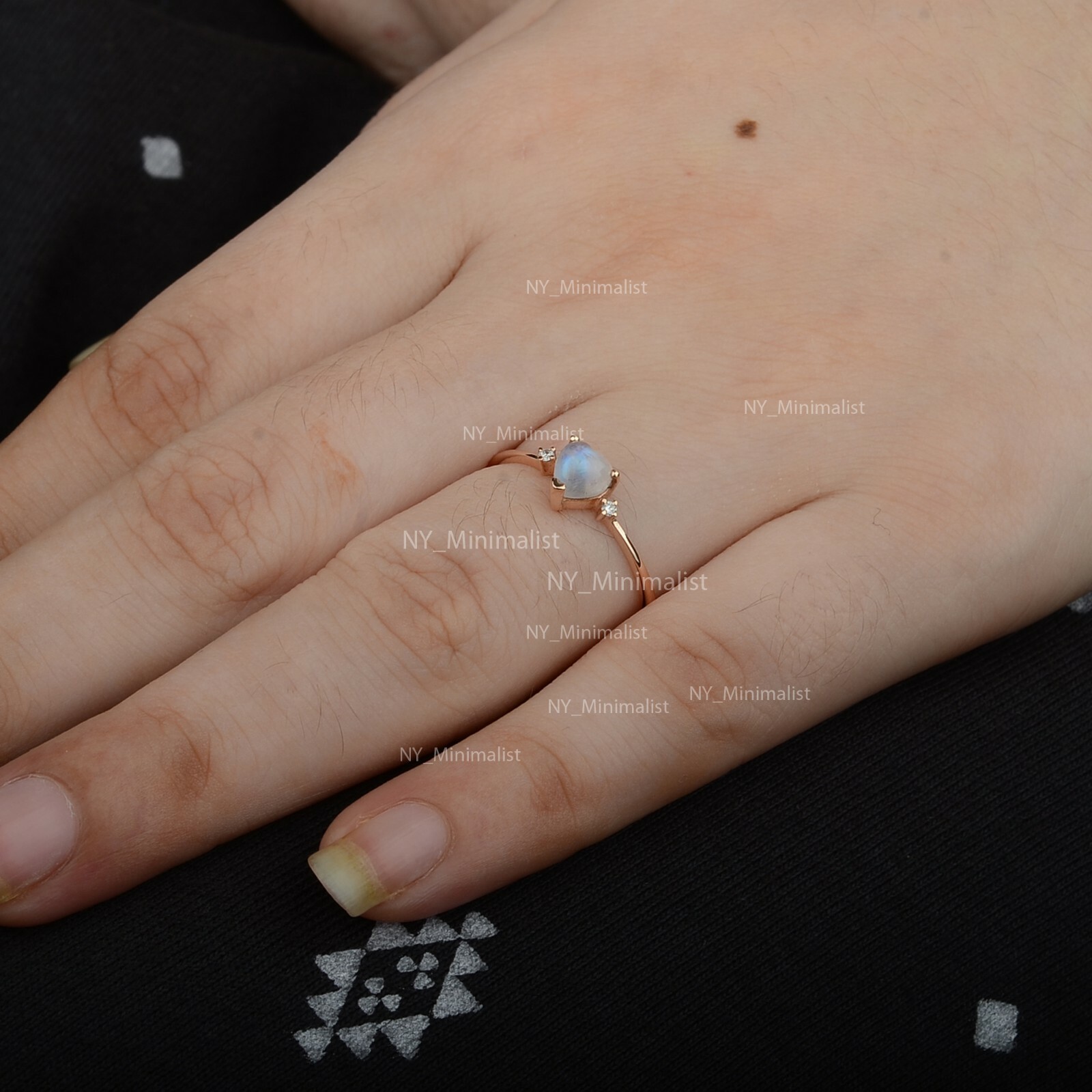 Heart Cut Genuine Moonstone Gemstone Diamond Ring Solid 14K Yellow Gold ...