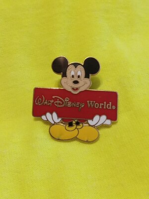 Disney Pin Walt Disney World Mickey Holding Red Sign White Eyes | eBay
