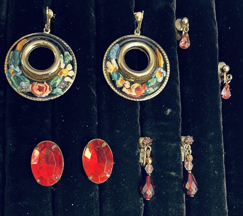 Lot 4 Pairs of Vintage Clip-On & Screw-Back Earrings Drops Mixed ...