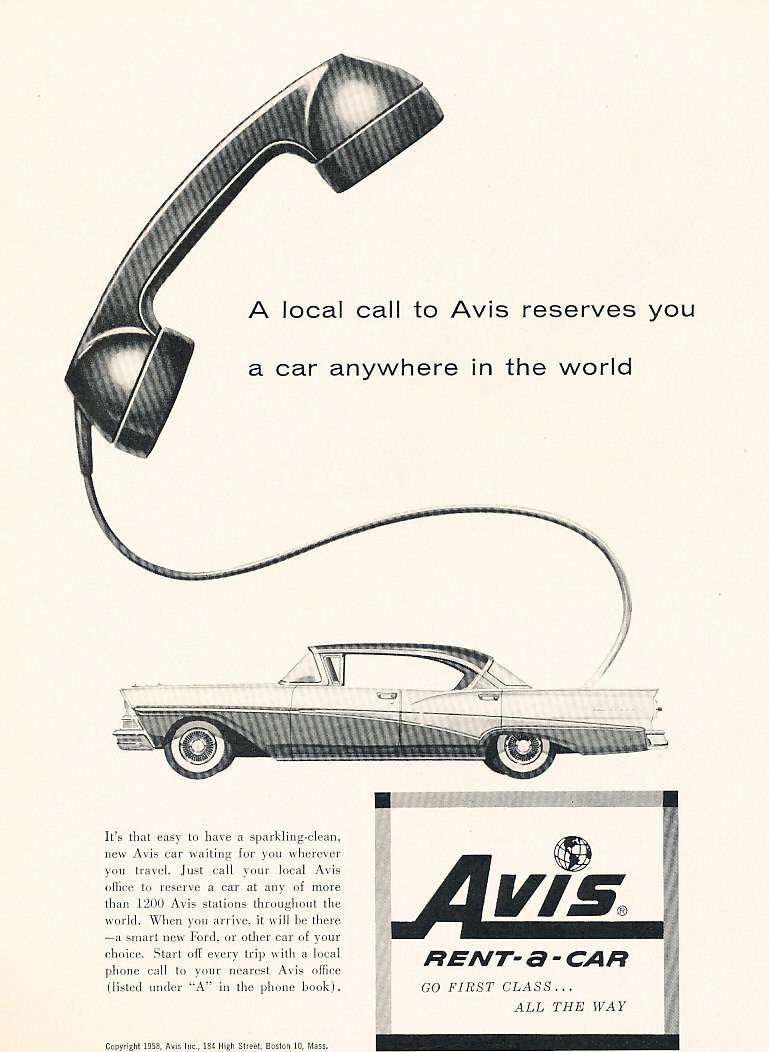 1958 Avis Rental Ford Fairlane - Vintage Advertisement Car Print Ad ...
