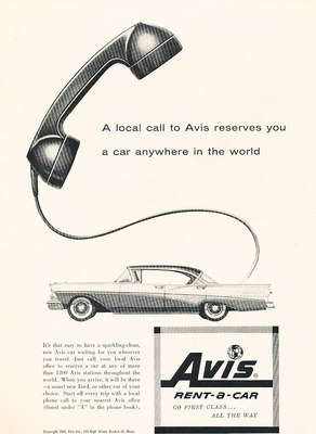 1958 Avis Rental Ford Fairlane - Vintage Advertisement Car Print Ad ...