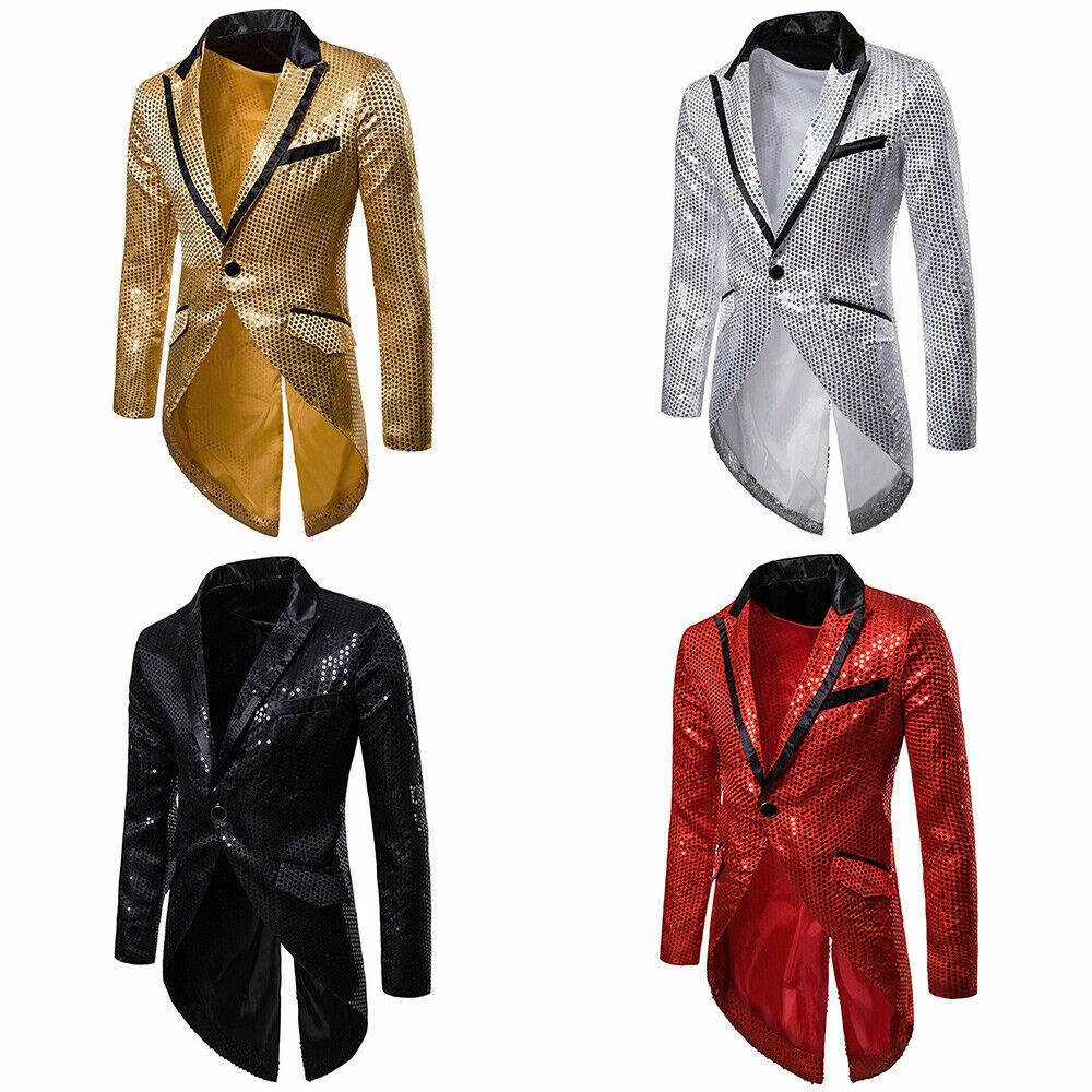 Mens Sequin Tailcoat Suit Jacket Tuxedo Troupe Showman Costume ...