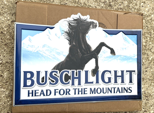 Busch Light BLACK STALLION Metal BEER Sign Tin Tacker 23