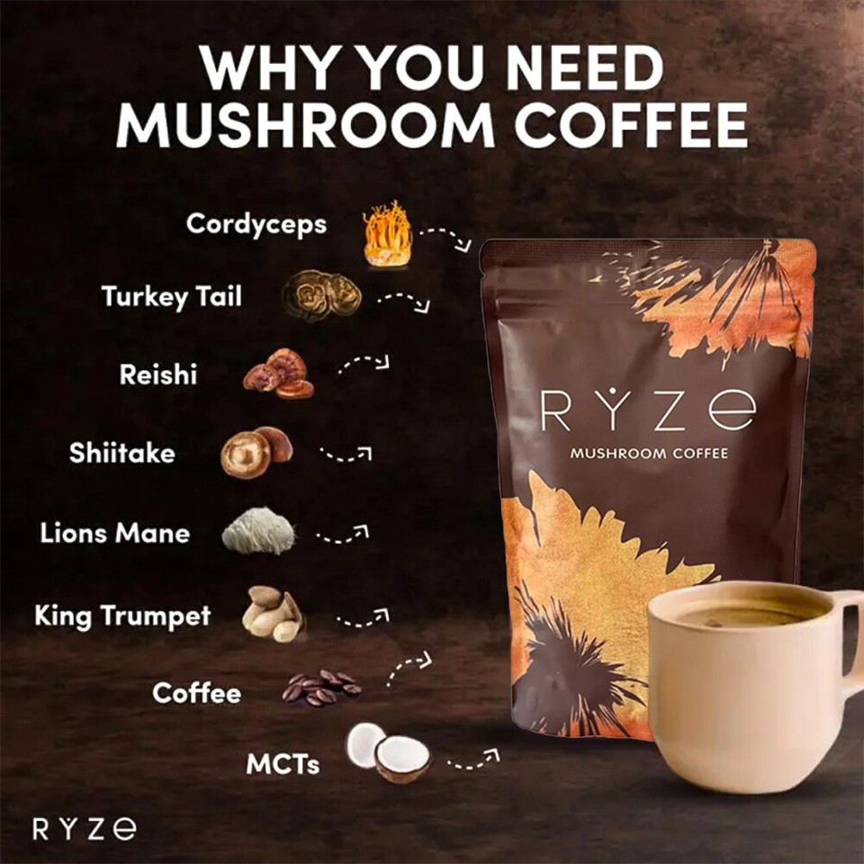 RYZE Mushroom Coffee Organic Coffee 30 Servings in one Pack US Stock ...