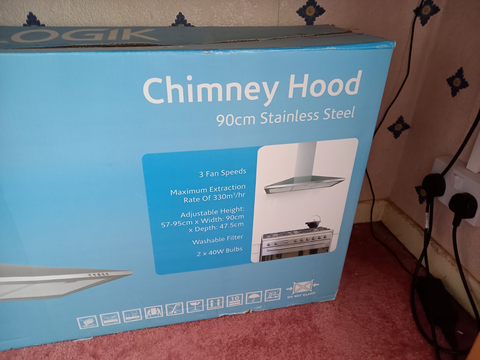 LOGIK L90CHDX17 Chimney Cooker Hood - Stainless Steel | eBay UK