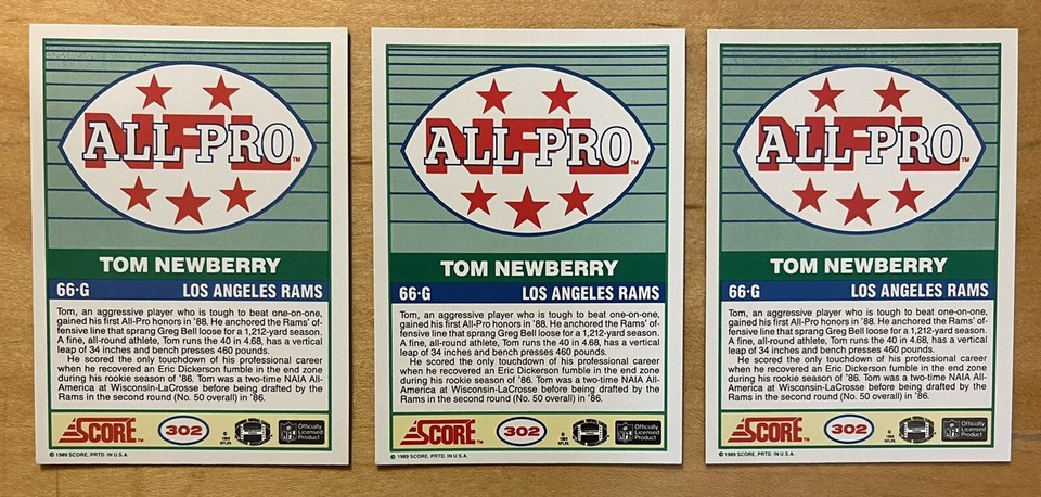Tom Newberry All-Pro (3) 1989 Score Football Premier #302 Los Angeles ...