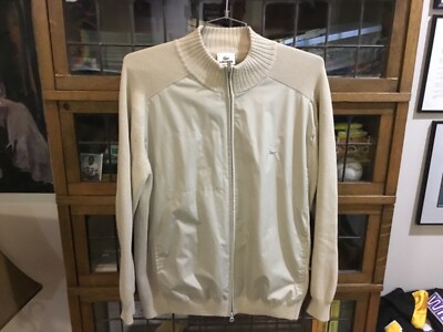 VTG LACOSTE Tan Knit w Polyester Front Full Zip Jacket SZ 6 (M) - Cool ...