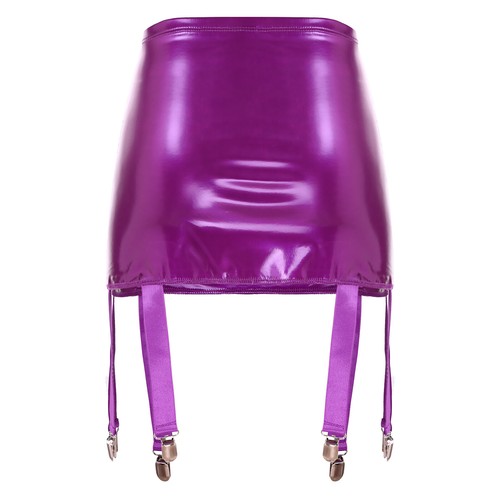 Women's Bodycon Lingerie PVC Leather High Waist Suspender Skirt with ...