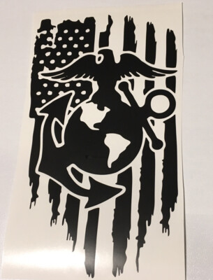 Black Marine Corps USMC US Flag EGA Vinyl Sticker Car Truck Window ...
