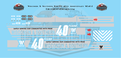 Wisconsin & Southern WATCO 40th Anniversary SD40-2 N Scale Decal Set ...