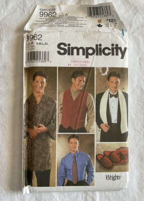 Bow tie vest robe ties cummerbund slippers Simplicity 9962 Pattern S-XL ...