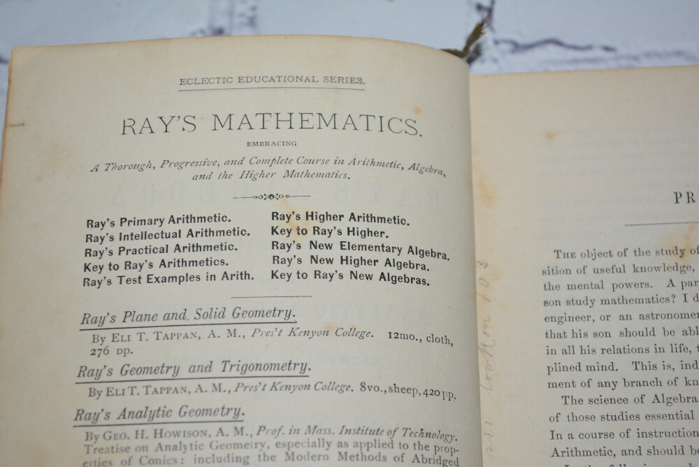 Antique RAY'S ALGEBRA, PART FIRST, 1848 Math Book, by Joseph Ray | eBay