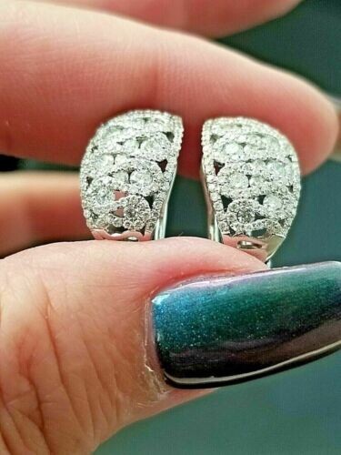 2Ct Round Cut Real Moissanite Omega Back Earrings 14K White Gold Silver ...