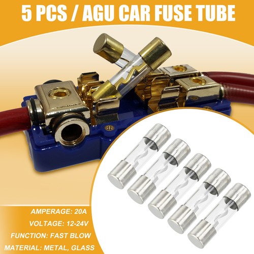 5 Pcs 20A AGU Glass Fuse Car Fuse Tube Protect 0.39x1.5 Inch Metal ...