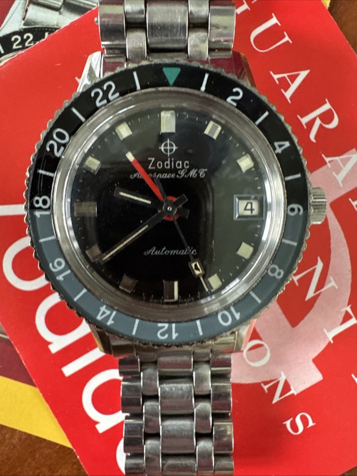 Vintage Zodiac Aerospace GMT Bakelite Bezel Black Dial Automatic ...
