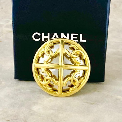 CHANEL Brooch Coco Mark Mirror Gold-tone Round Pin Diameter 41mm With ...