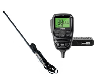 Uniden X76 Compact UHF CB with 5w 80ch LCD mic+cba2t1 antenna black ...