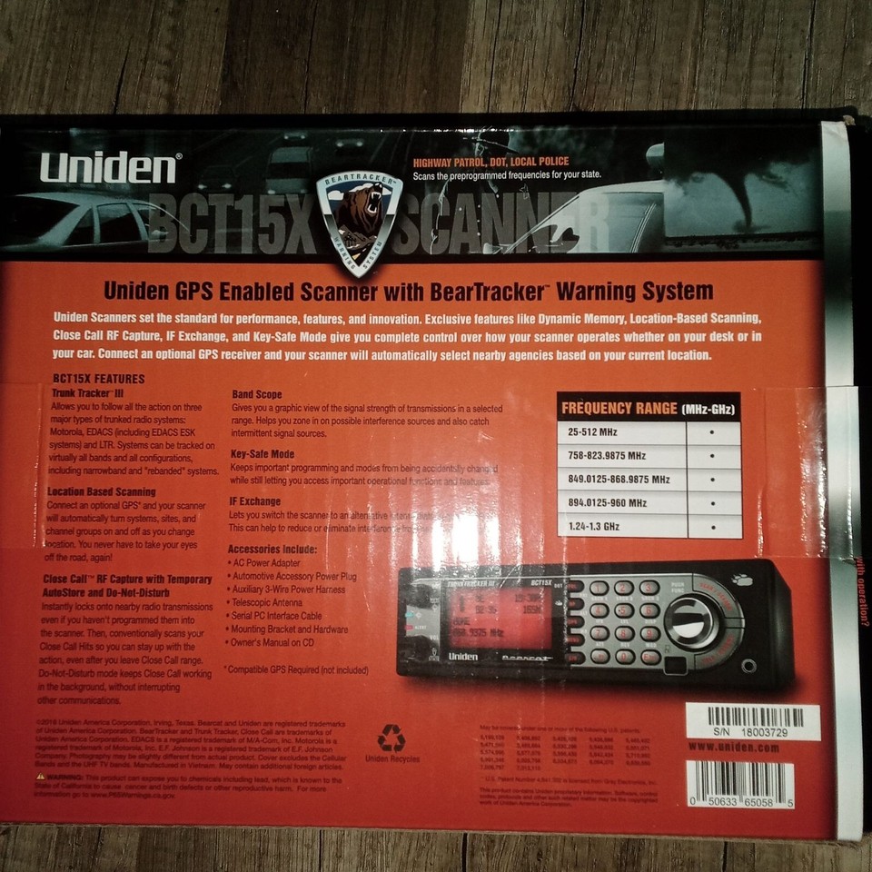 Uniden BCT15X BearTracker Mobile Tracking Scanner - Black 777780517225 ...