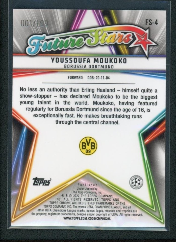 2022 YOUSSOUFA MOUKOKO 001/199 TOPPS CHROME UEFA CHAMPIONS LEAGUE ...