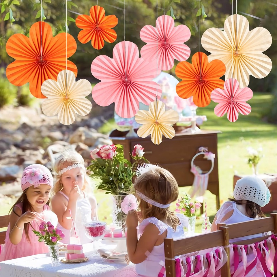 Paper Flowers & Fans Wall Decor Orange Flower Party Decorations | eBay