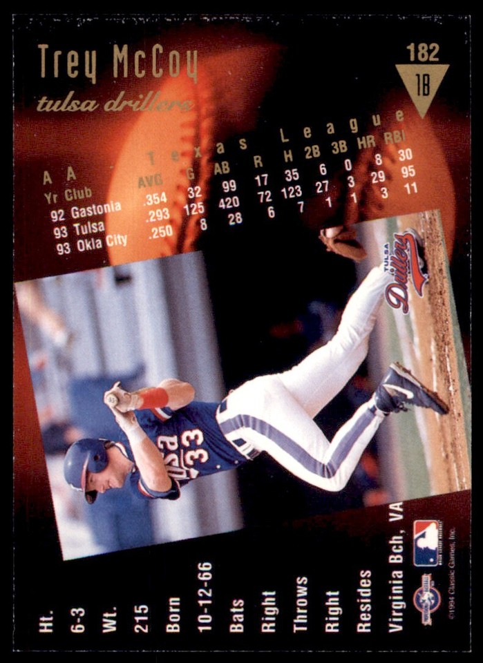 1994 Classic Best Gold Trey McCoy Tulsa Drillers #182 1101 | eBay