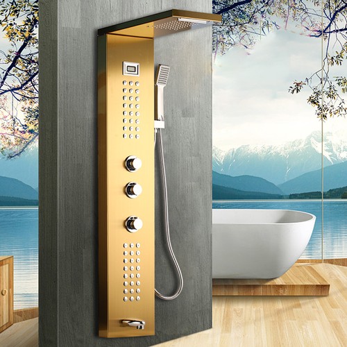 Gold Wall Mount Bathroom Shower Panel Column Massage Jets Hand Shower ...