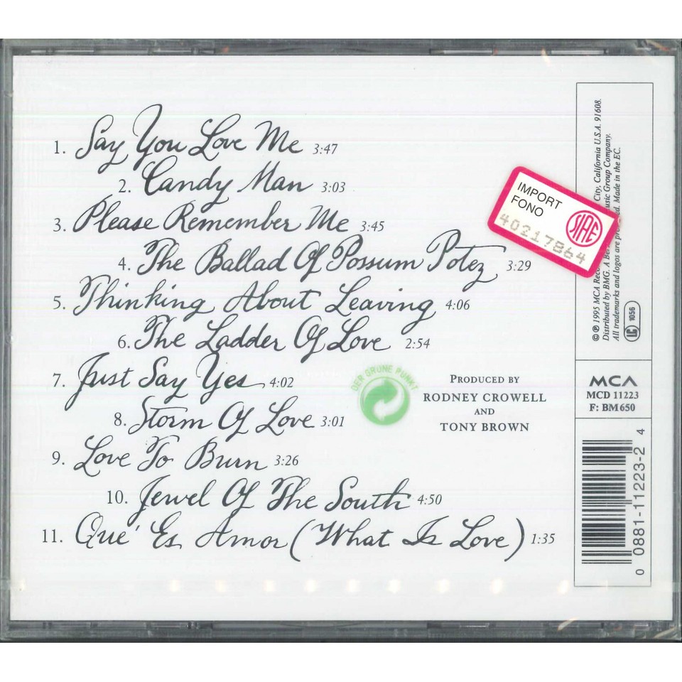 Rodney Crowell CD Jewel Of The South / MCA Records – MCD 11223 Sealed ...