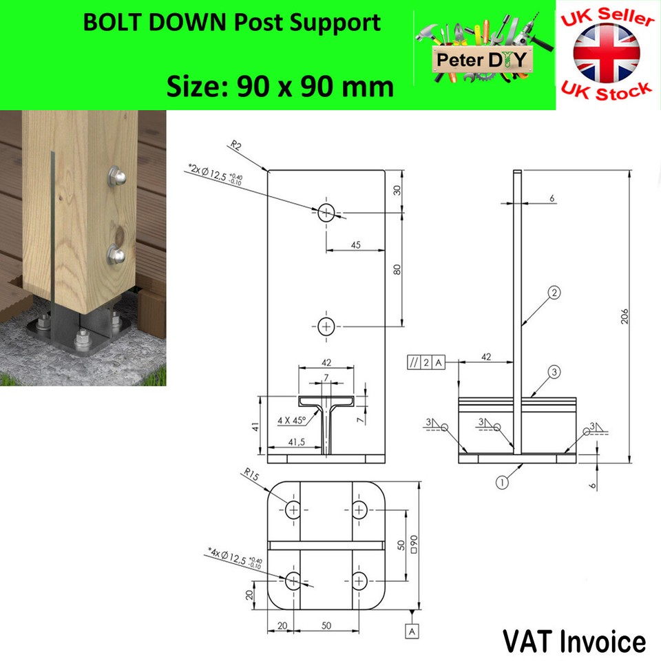 Heavy Duty Galvanised Bolt Down INTERNAL POST SUPPORT PERGOLA Foot Base ...