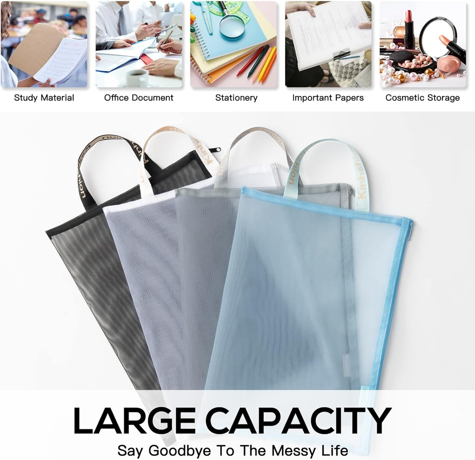 Mesh Zipper Pouch, Lightweight Nylon File Folders, A4 Document ...