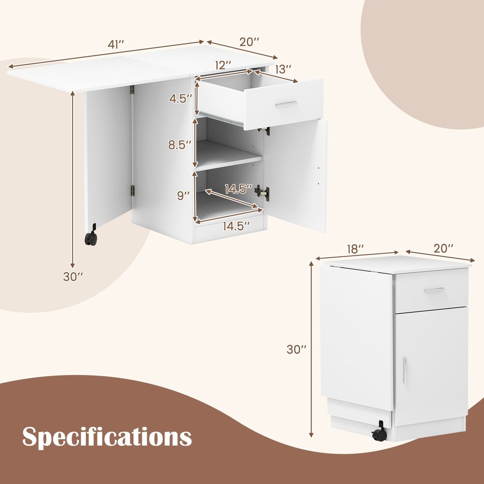 Folding Computer Desk w/Drawer Cabinet & Adjustable Shelf Wheel for ...