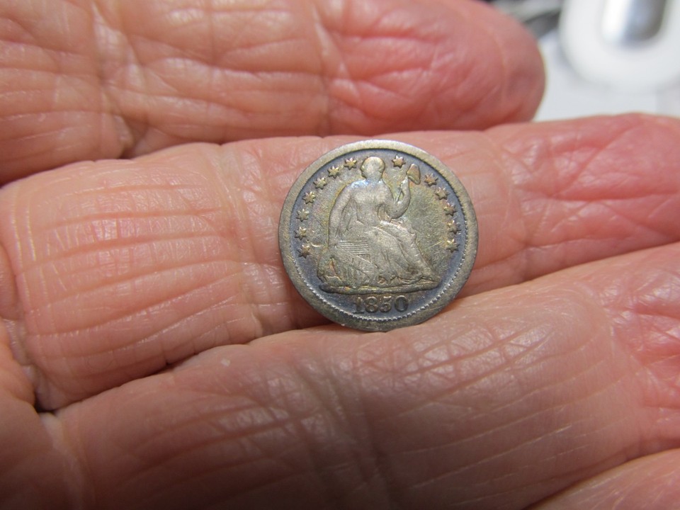 1850 Seated Liberty Silver Half Dime ***Absolutely Gorgeous Blue/Gold ...