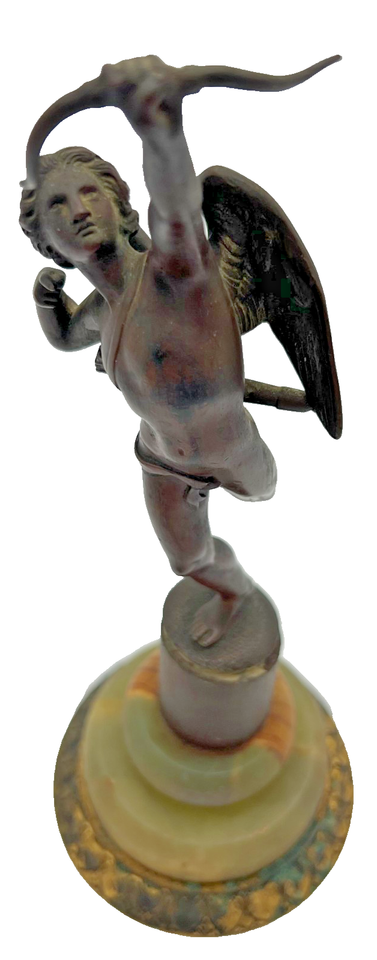 Art Nouveau Bronze Cupid Figure on Onyx & Marble Base – Winged Cherub ...