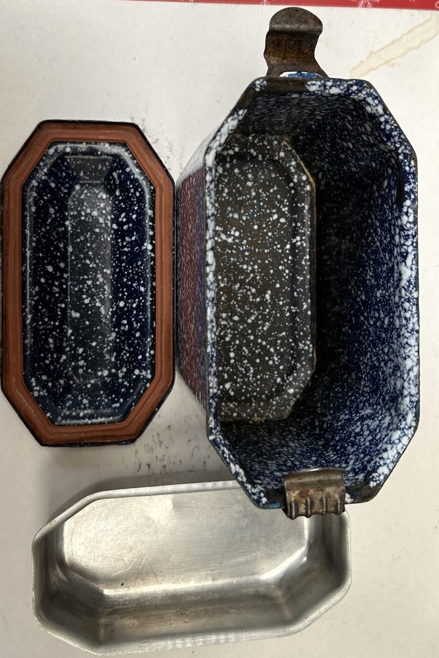 Vintage French Enamelware Graniteware Lunch Box Pail -Mottled Blue ...
