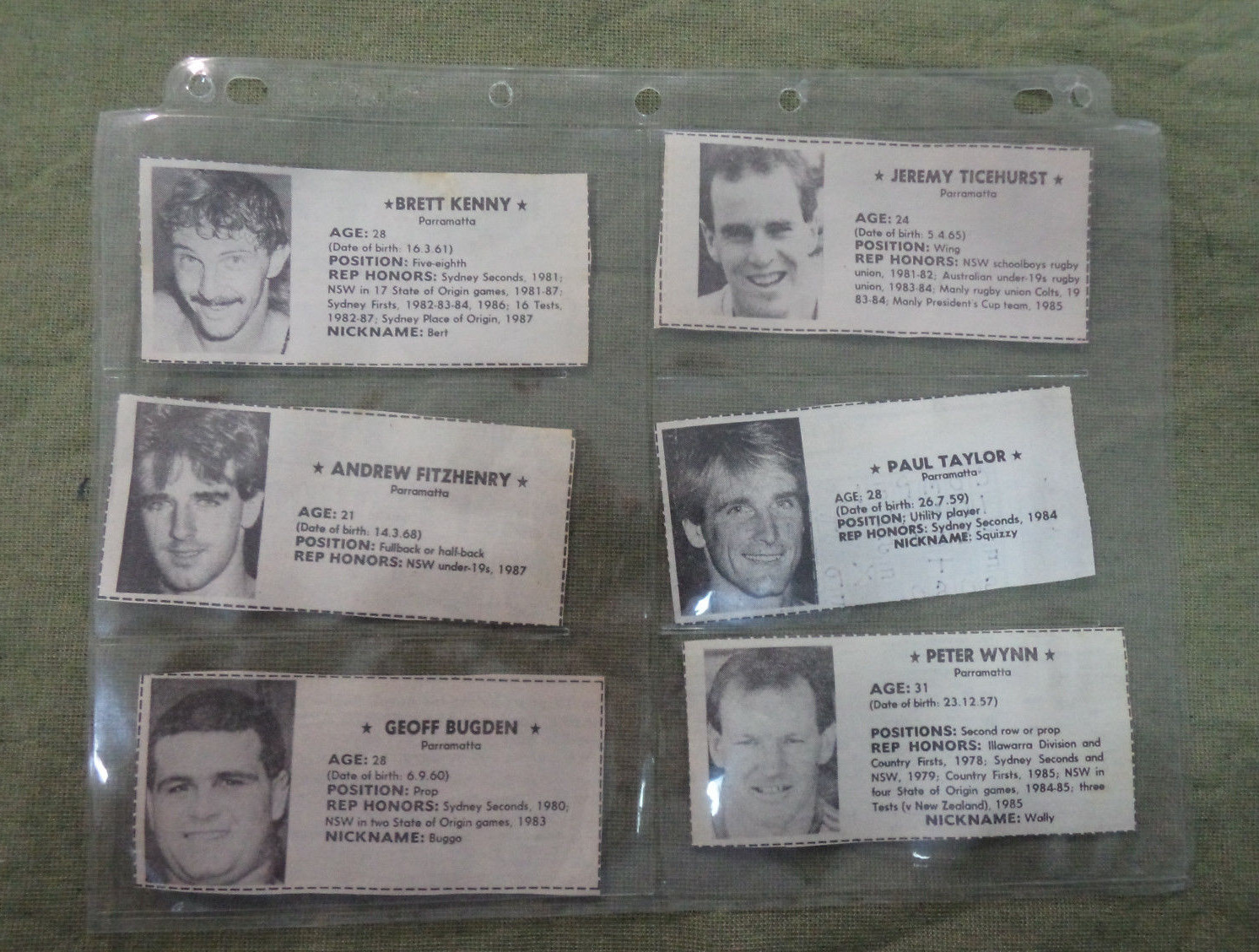 #1. SIX 1987-1989 PARRAMATTA EELS DAILY MIRROR NEWS RUGBY LEAGUE PLAYER ...